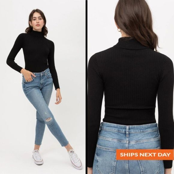 LA7ONLINE | Tops | Fine Yarn Long Sleeve Body Suit Turtle Neck Bodysuit ...